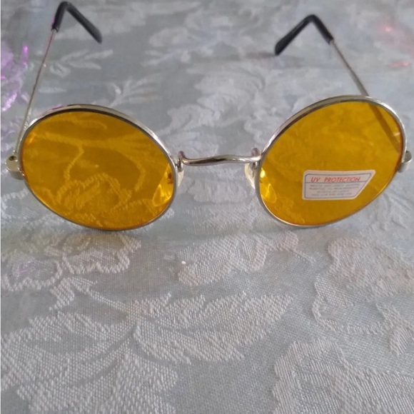 Accessories | Round John Lennon Style Sunglasses Amber With Gold Frame ...